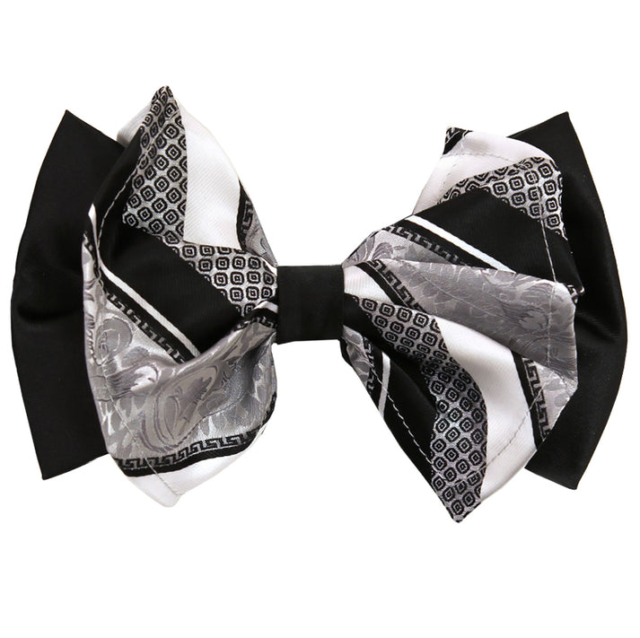 Geometric Black Big Bow Tie and Matching Handkerchief – Hermoso New York